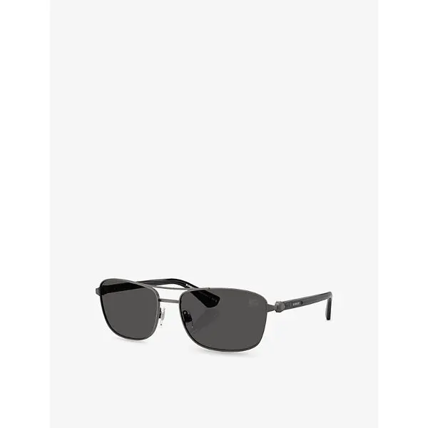 Burberry Be3163 Rectangle-frame Metal Sunglasses - Grey