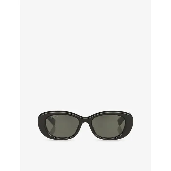 Gucci Round Frame Acetate Sunglasses With Gold Tone Detailing - Black