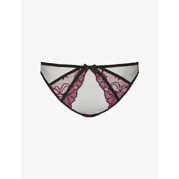 Agent Provocateur Rozlyn Bikini Mesh And Lace Briefs - Black/plum