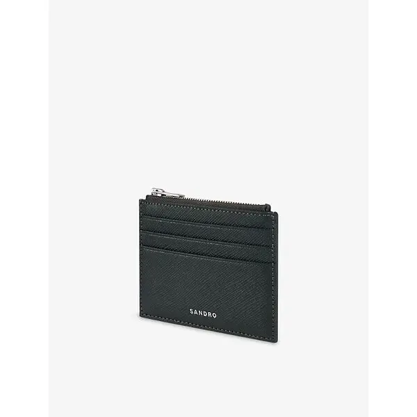 Sandro Branded Reconstituted Leather Card Holder - Black