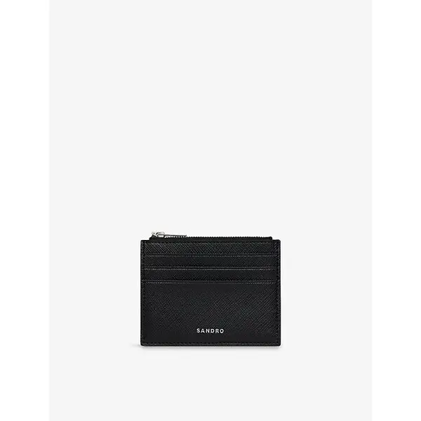 Sandro Branded Reconstituted Leather Card Holder - Black