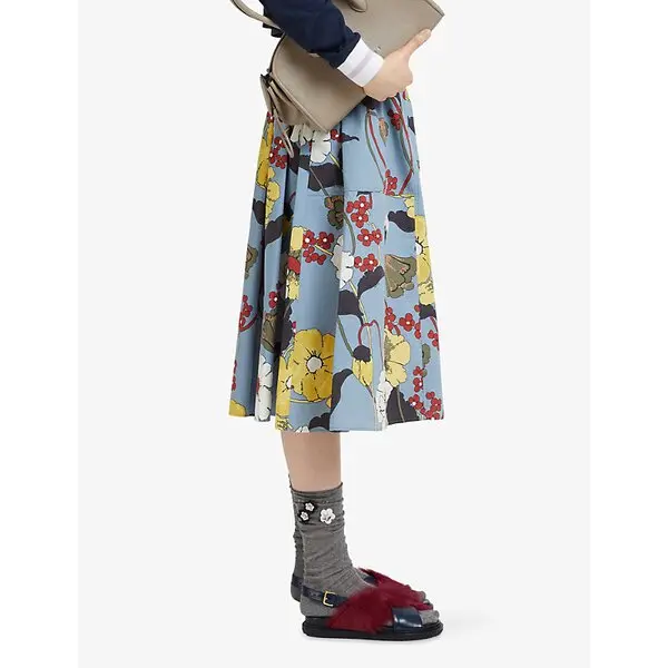 Marni Melodia Floral-pattern Cotton-poplin Midi Skirt - Mfb31