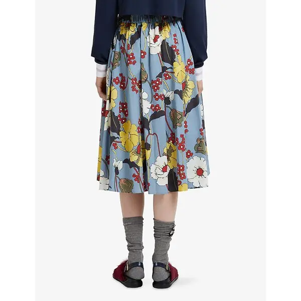 Marni Melodia Floral-pattern Cotton-poplin Midi Skirt - Mfb31