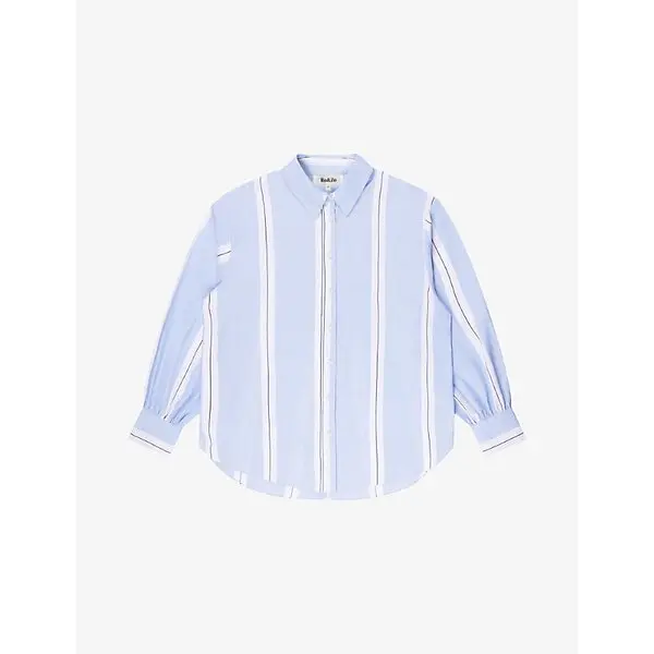 RO&ZO Striped Relaxed-fit Cotton Shirt - Blue