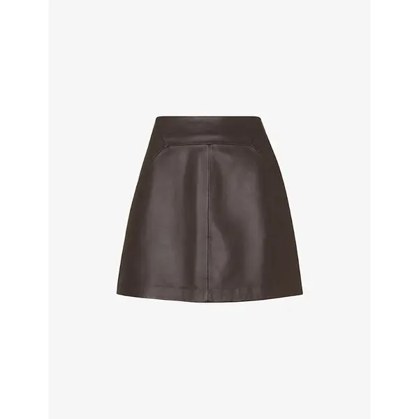 Whistles A-line High-rise Leather Mini Skirt - Brown