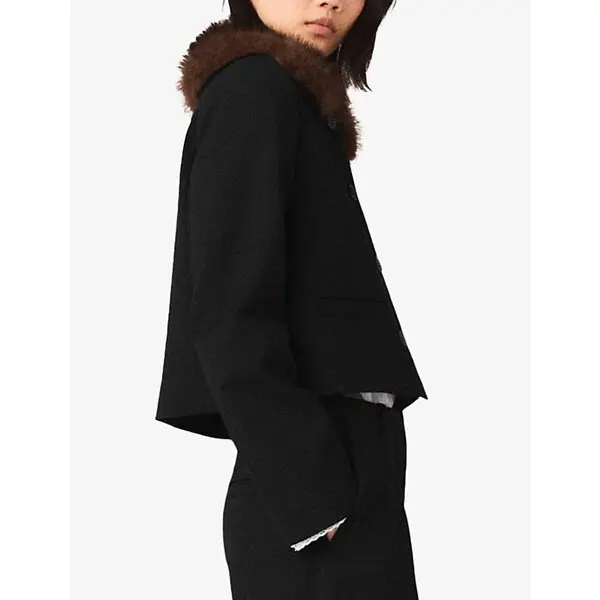 Maje Short Removable-collar Stretch Wool-blend Jacket