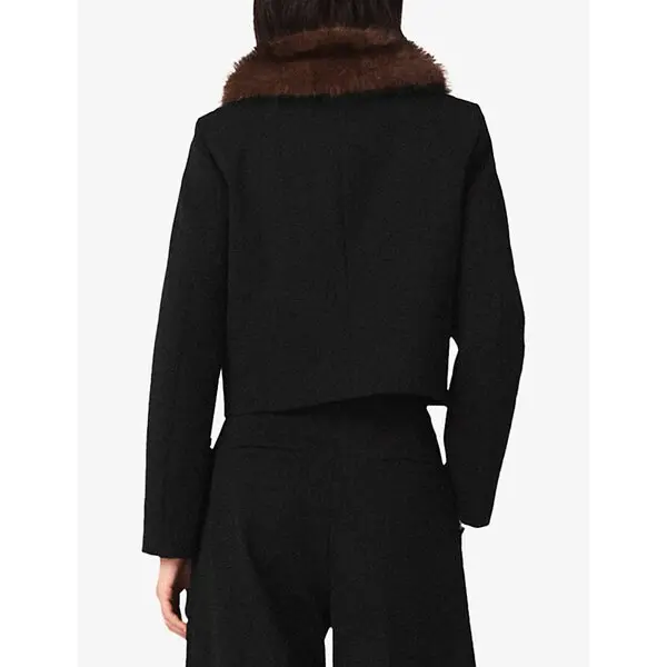 Maje Short Removable-collar Stretch Wool-blend Jacket