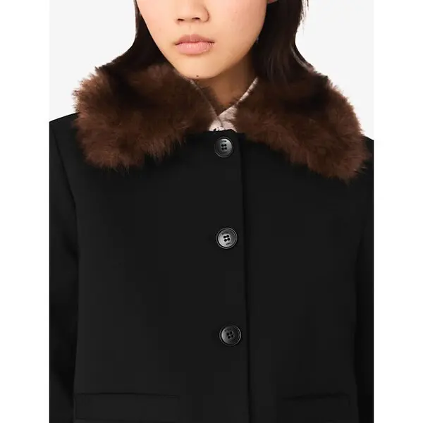 Maje Short Removable-collar Stretch Wool-blend Jacket