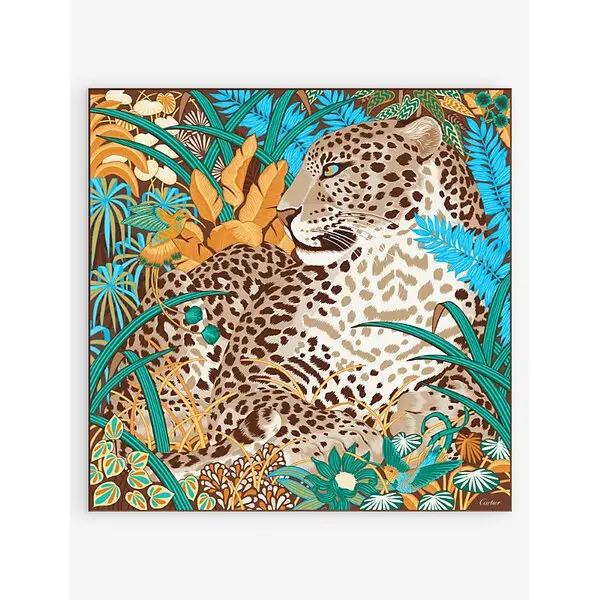 Cartier Panther In The Jungle Graphic-print Silk-twill Scarf - Beige