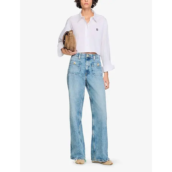 Sandro Patch-pocket Straight-leg Denim Jeans - Bleus