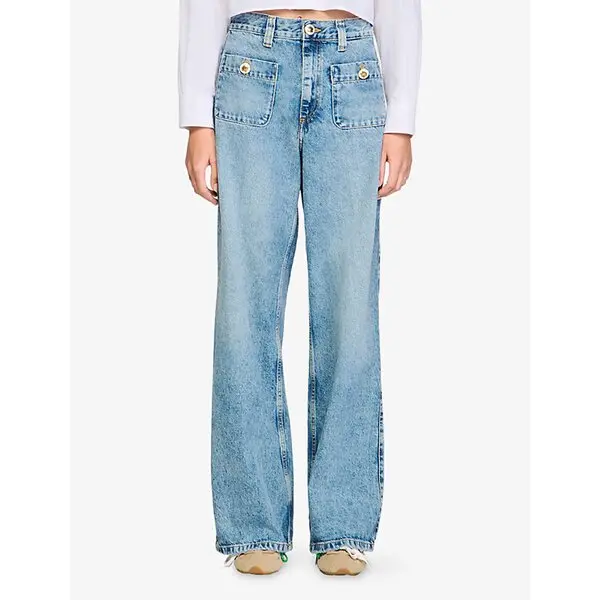 Sandro Patch-pocket Straight-leg Denim Jeans - Bleus