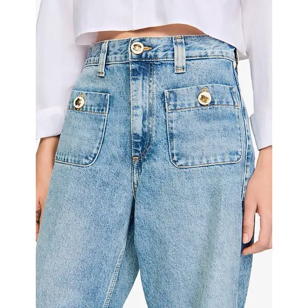 Sandro Patch-pocket Straight-leg Denim Jeans - Bleus