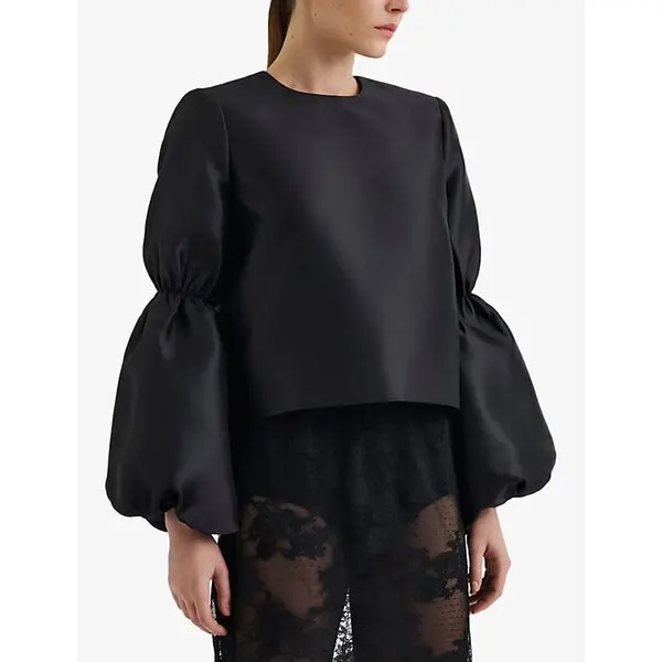 MALINA Cia Puff-sleeve Satin Blouse