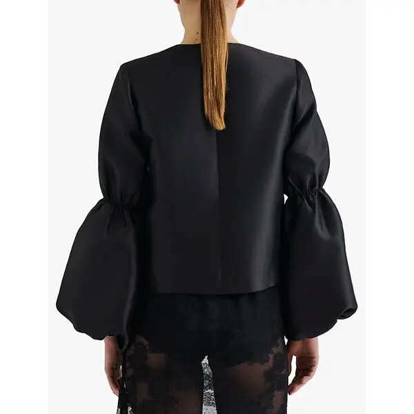 MALINA Cia Puff-sleeve Satin Blouse