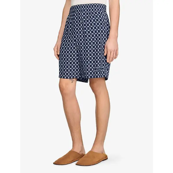 Sandro Graphic Print Elasticated Waist Woven Shorts