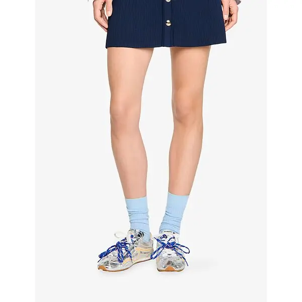 Sandro Metallic Leather Trainers - Silver