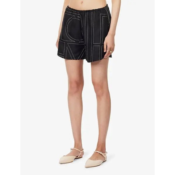 TOTEME Wide-leg High-rise Embroidered Silk Shorts - Black Monogram