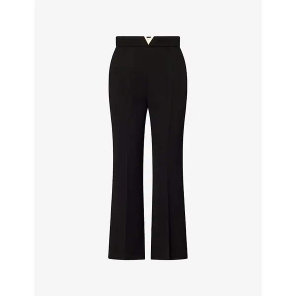 Valentino Garavani Wool Trousers With Logo Hardware - Nero