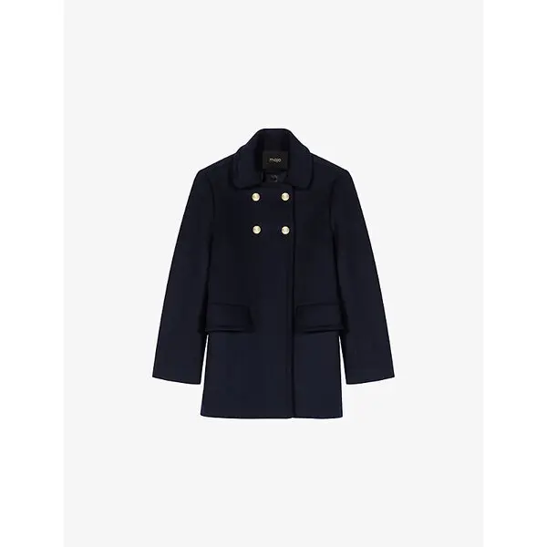 Maje Collared Double-breasted Wool-blend Coat - Navy