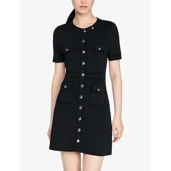 Sandro Short-sleeved Button-up Knitted Mini Dress
