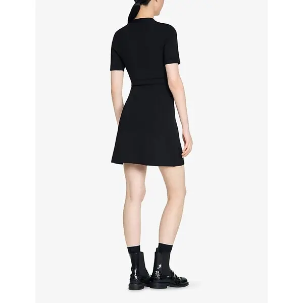 Sandro Short-sleeved Button-up Knitted Mini Dress
