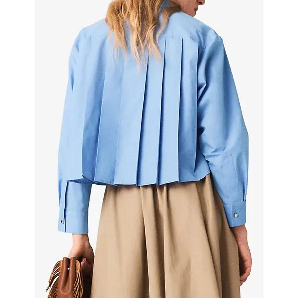 Maje Logo-embroidered Cropped Woven Shirt
