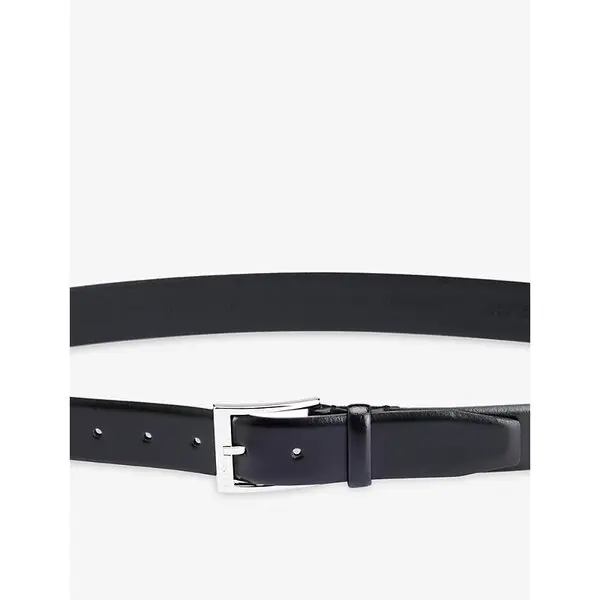 BOSS Branded Buckle Leather Belt - Black
