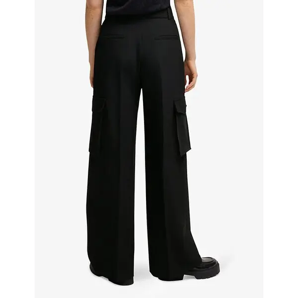Hugo Flap-pocket Wide-leg High-rise Stretch-woven Trousers - Black