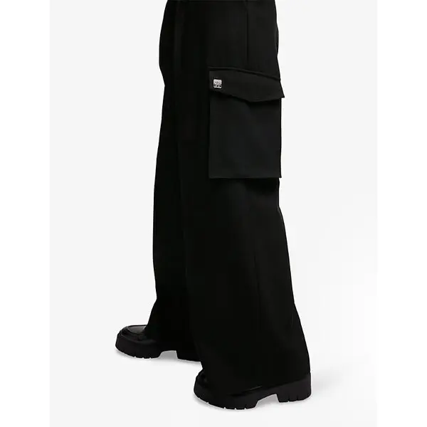 Hugo Flap-pocket Wide-leg High-rise Stretch-woven Trousers - Black
