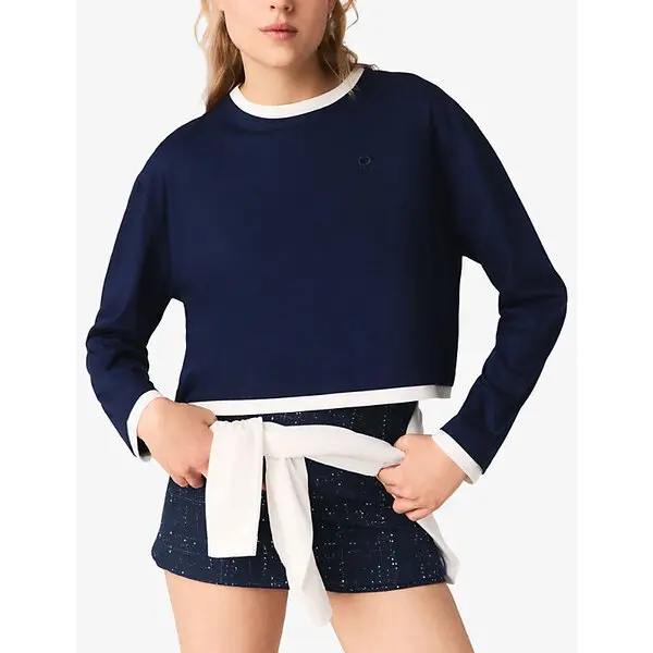 Maje Logo Embroidered Layered Effect Cotton T-shirt