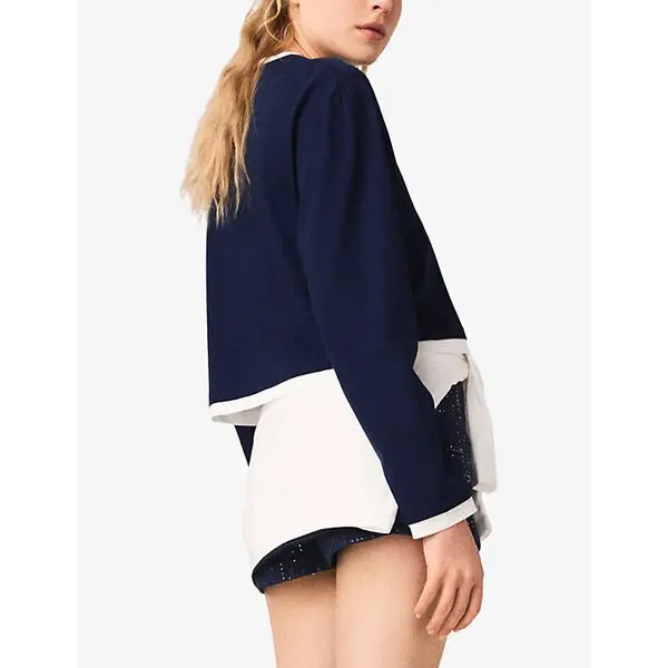 Maje Logo Embroidered Layered Effect Cotton T-shirt