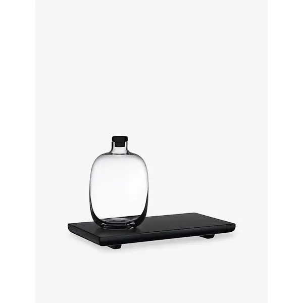 NUDE Malt Crystal Whisky Bottle And Wooden Tray Set - Clear