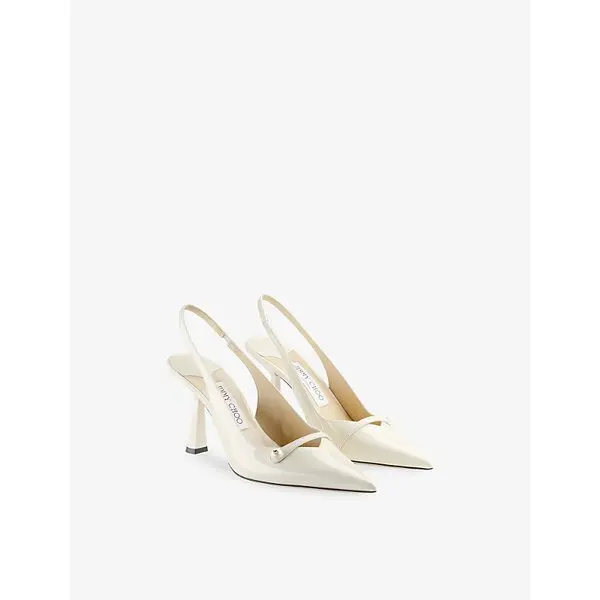 JIMMY CHOO Amita 85 Patent Leather Slingbacks - Latte/latte