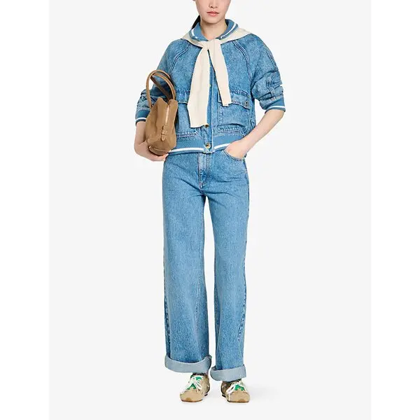 Sandro Wide-leg Faded Denim Jeans