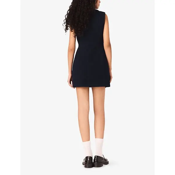 Maje Denim-trim Sleeveless Tweed Mini Dress - Navy