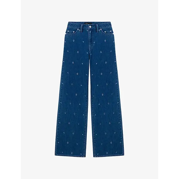 Maje Wide-leg Rhinestone Embellished Denim Jeans - Blue