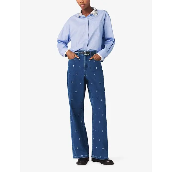 Maje Wide-leg Rhinestone-embellished Denim Jeans