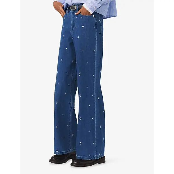 Maje Wide-leg Rhinestone-embellished Denim Jeans