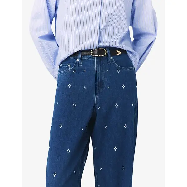 Maje Wide-leg Rhinestone-embellished Denim Jeans