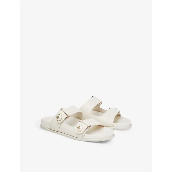 JIMMY CHOO Fayence Pearl Embellished Leather Sandals - Latte