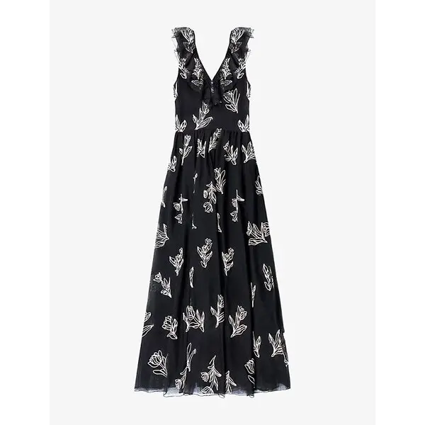 RO&ZO Tallulah Embroidered Tulle Maxi Dress - Mono