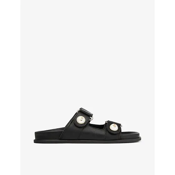 JIMMY CHOO Fayence Pearl-embellished Leather Sandals - Black