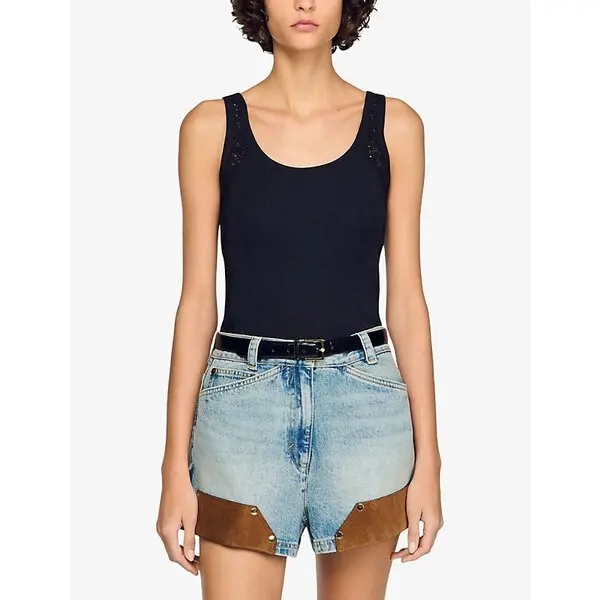 Sandro Sleeveless Lace-strap Cotton Top - Black