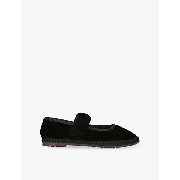 FLABELUS Mafalda Scrunched-strap Cotton-velvet Ballet Flats - Black
