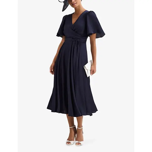 PHASE EIGHT Abbie Wrap-front Woven Midi Dress - Navy