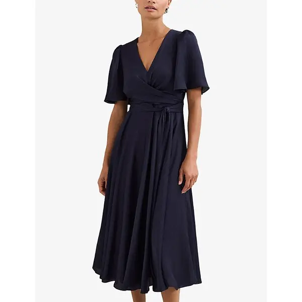 PHASE EIGHT Abbie Wrap-front Woven Midi Dress - Navy