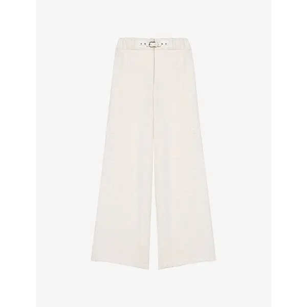 Maje Belted Wide-leg Tweed Trousers - Ecru