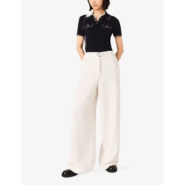 Maje Belted Wide-leg Tweed Trousers - Ecru