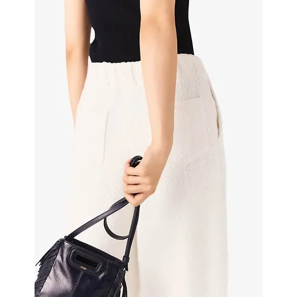 Maje Belted Wide-leg Tweed Trousers - Ecru