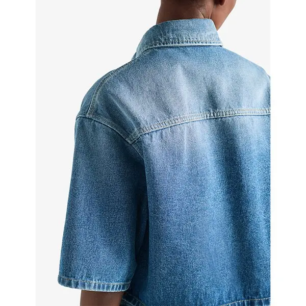 Prada Cropped Denim Shirt With Enamelled Triangle Logo